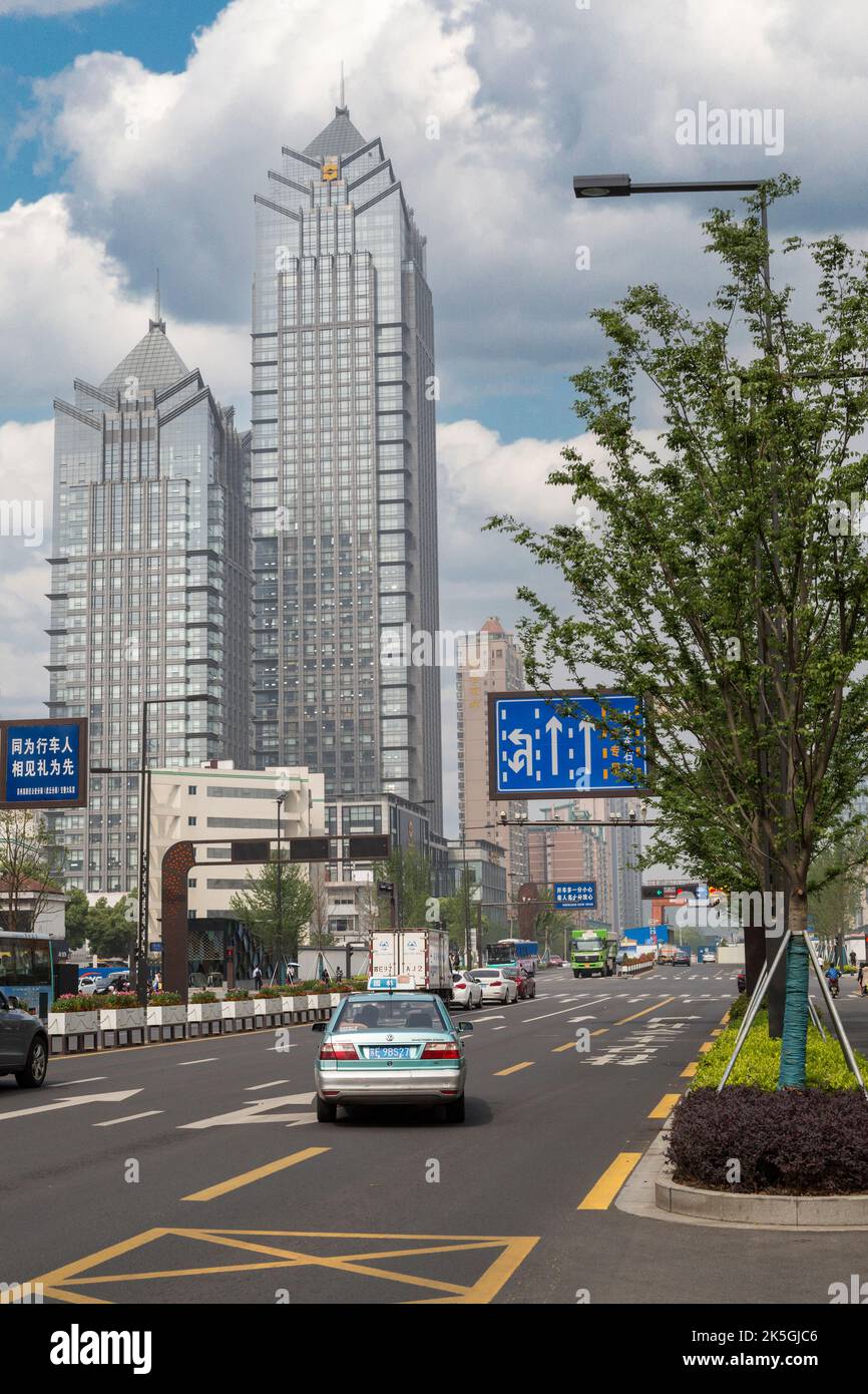 Suzhou, Jiangsu, China. Office Buildings and Morning Traffic Stock Photo - Alamy
