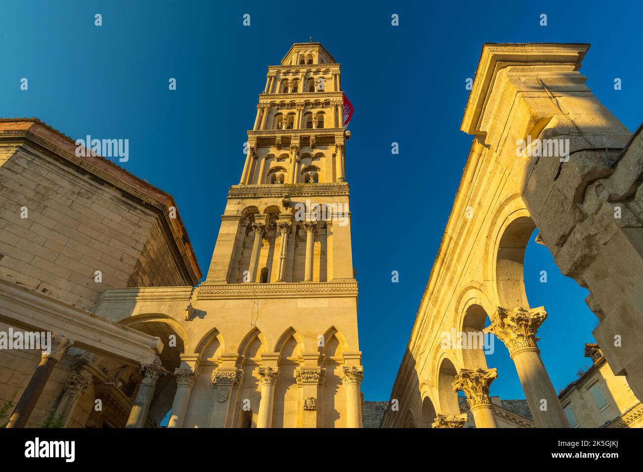 Diocletian's Palace, pillars in front of the bell tower of the ...