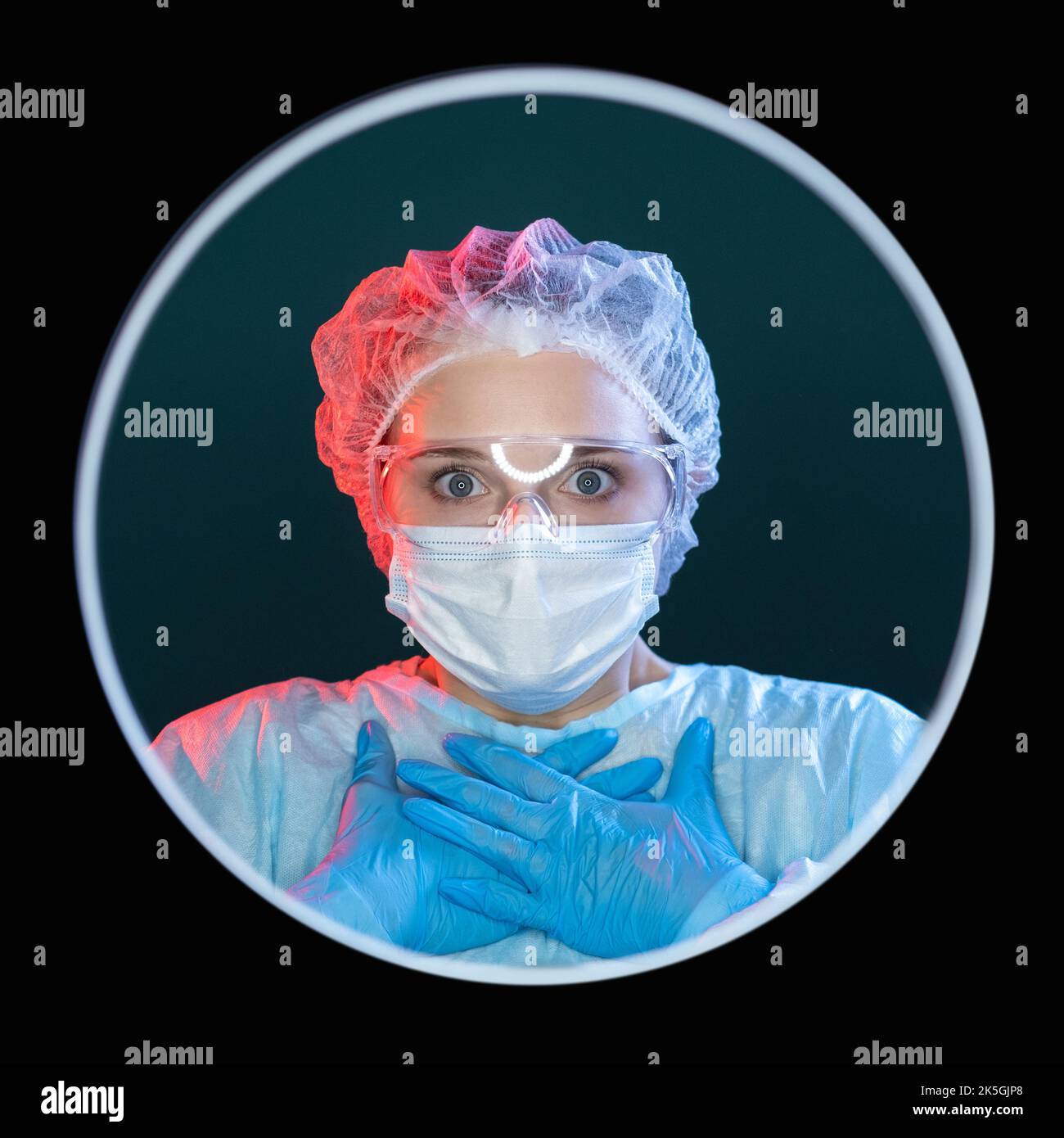 Scared doctor. Surgeon portrait. Medical worker. Headshot of shocked ...