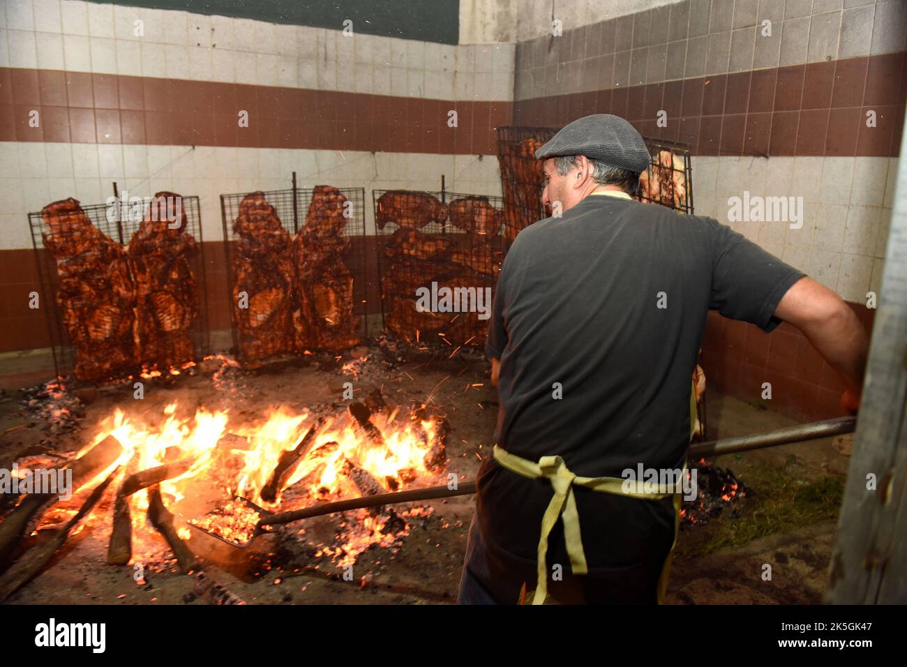 Gaucho roast barbecue, sausage and cow ribs, traditional argentine ...
