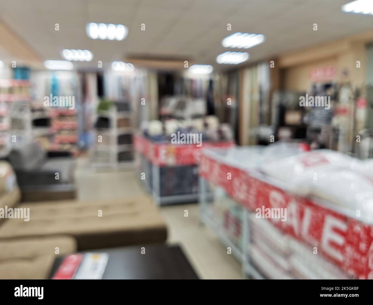 Abstract picture with home decor furniture showroom store interior with ...