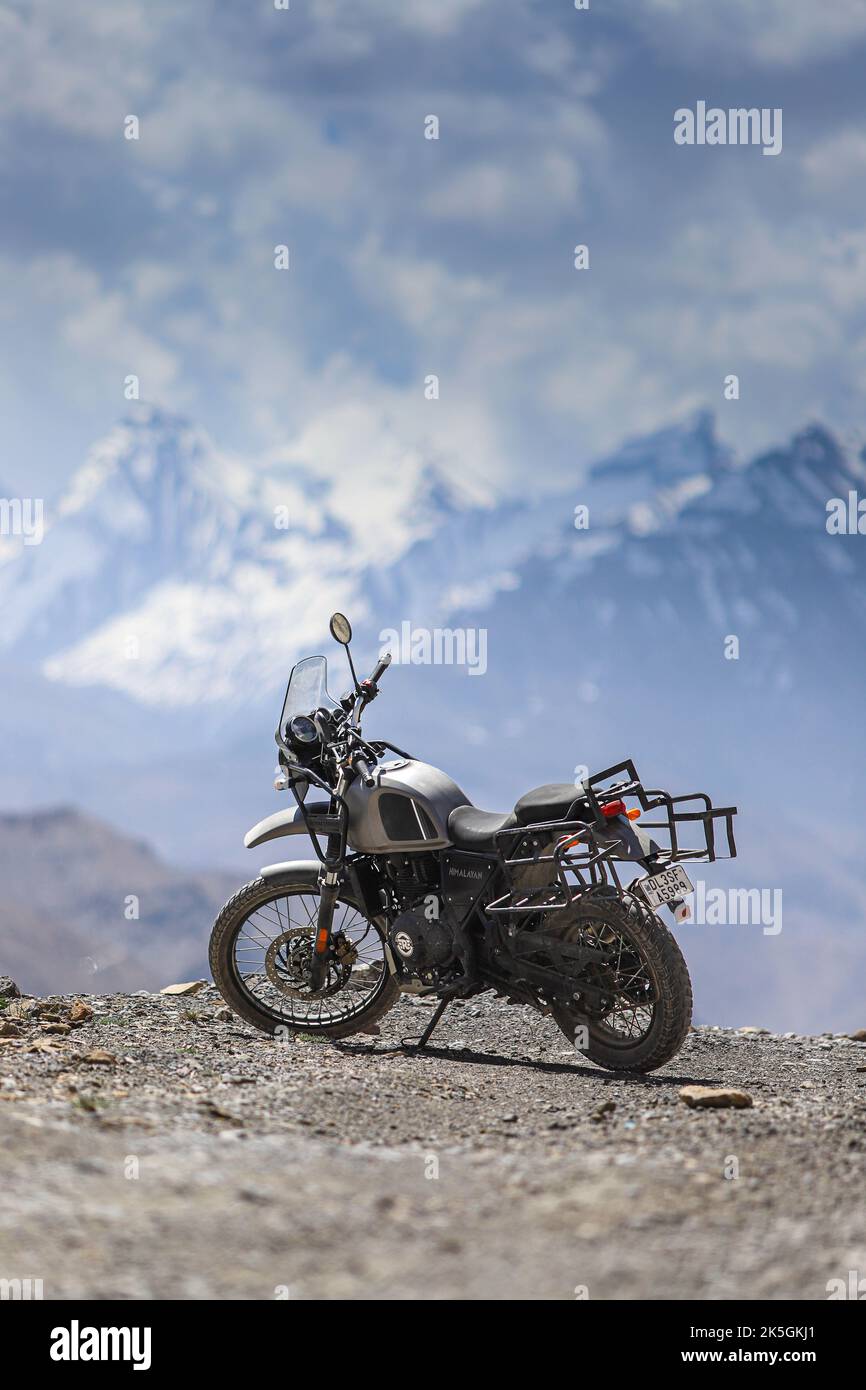 The Royal Enfield Himalayan motorcycle against the background of ...