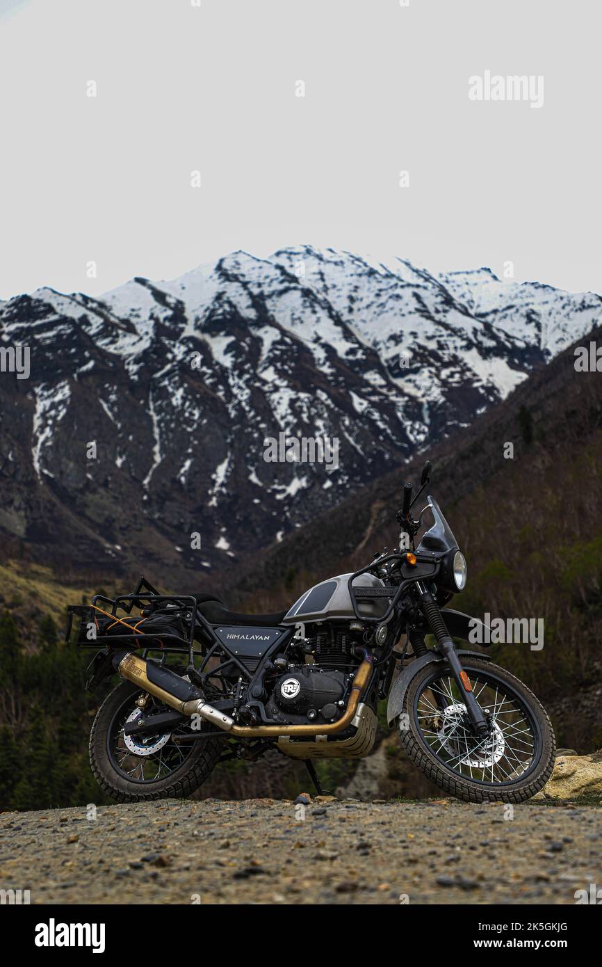 The Royal Enfield Himalayan motorcycle against the background of ...