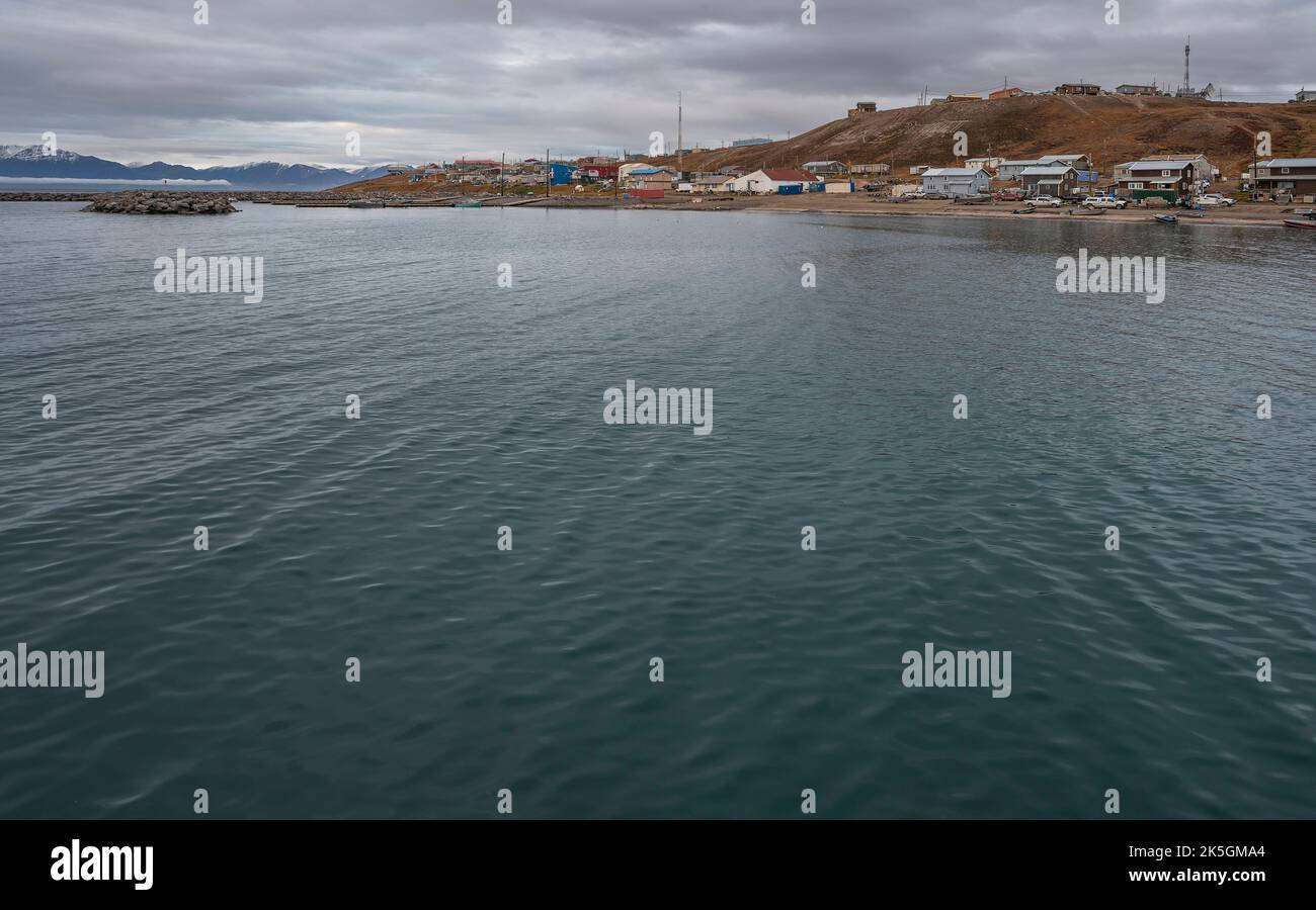 View of the village of Pond Inlet (Mittimatalik) from across the inlet ...
