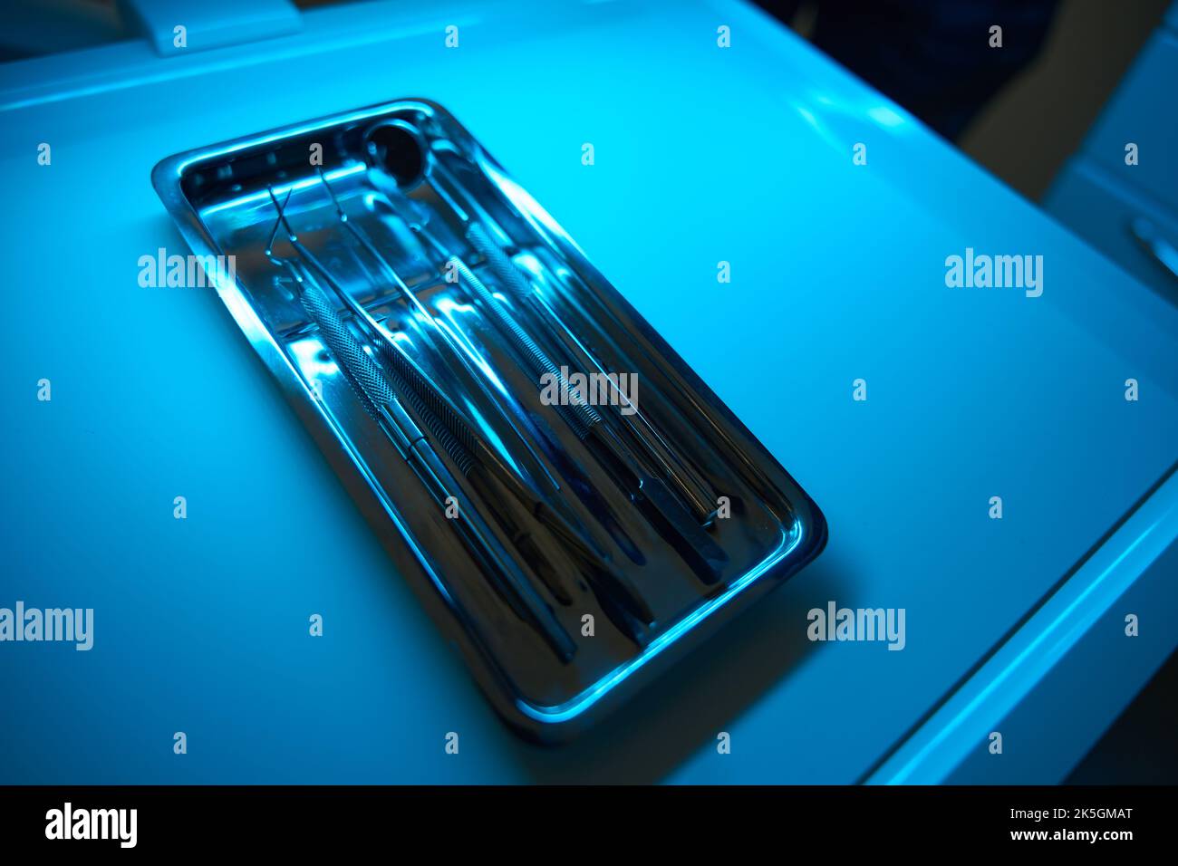 Dental instruments lie in a metal container for sterilization Stock ...