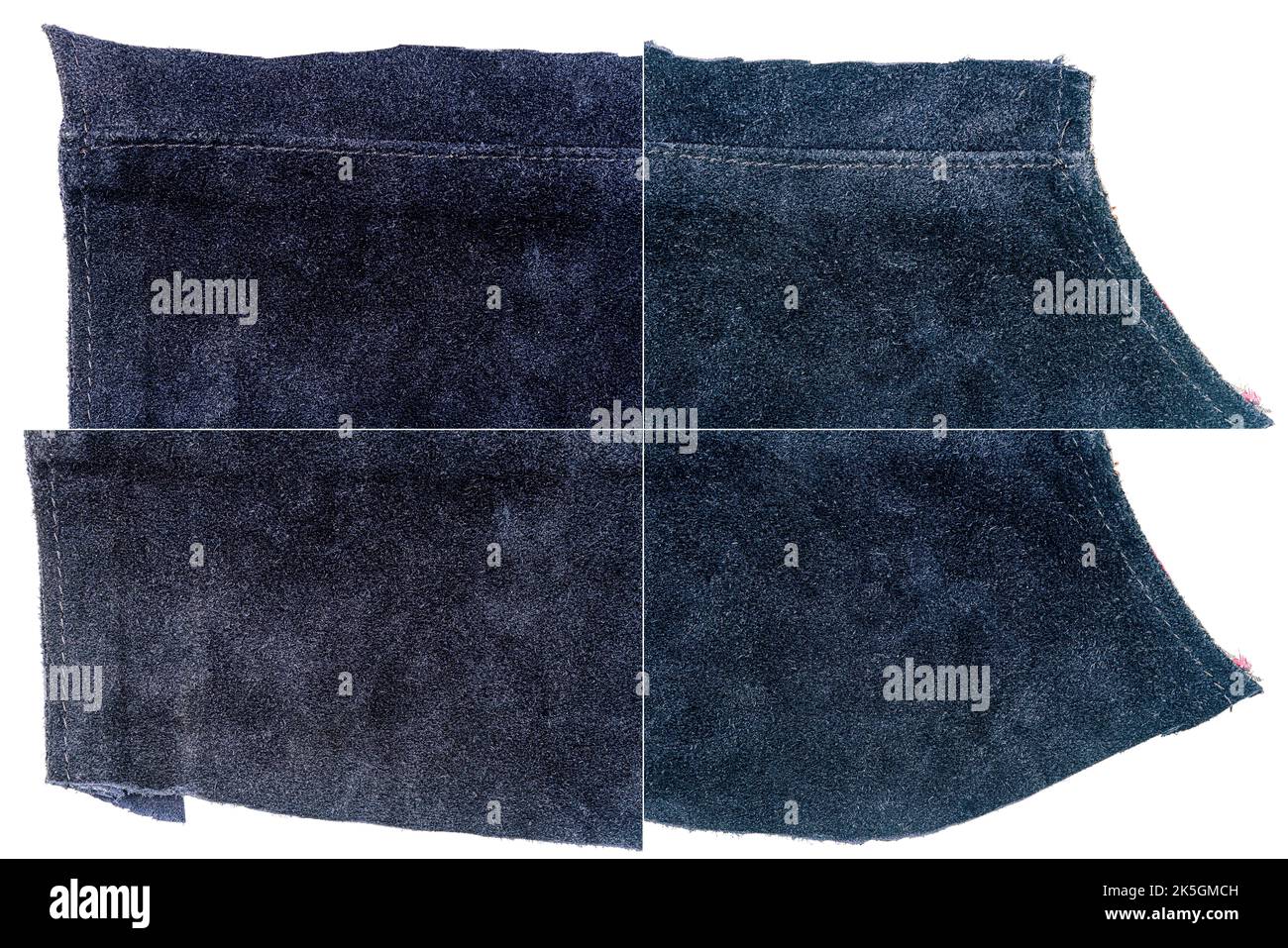 Collection of blue leather textures isolated on white background. Rough ...