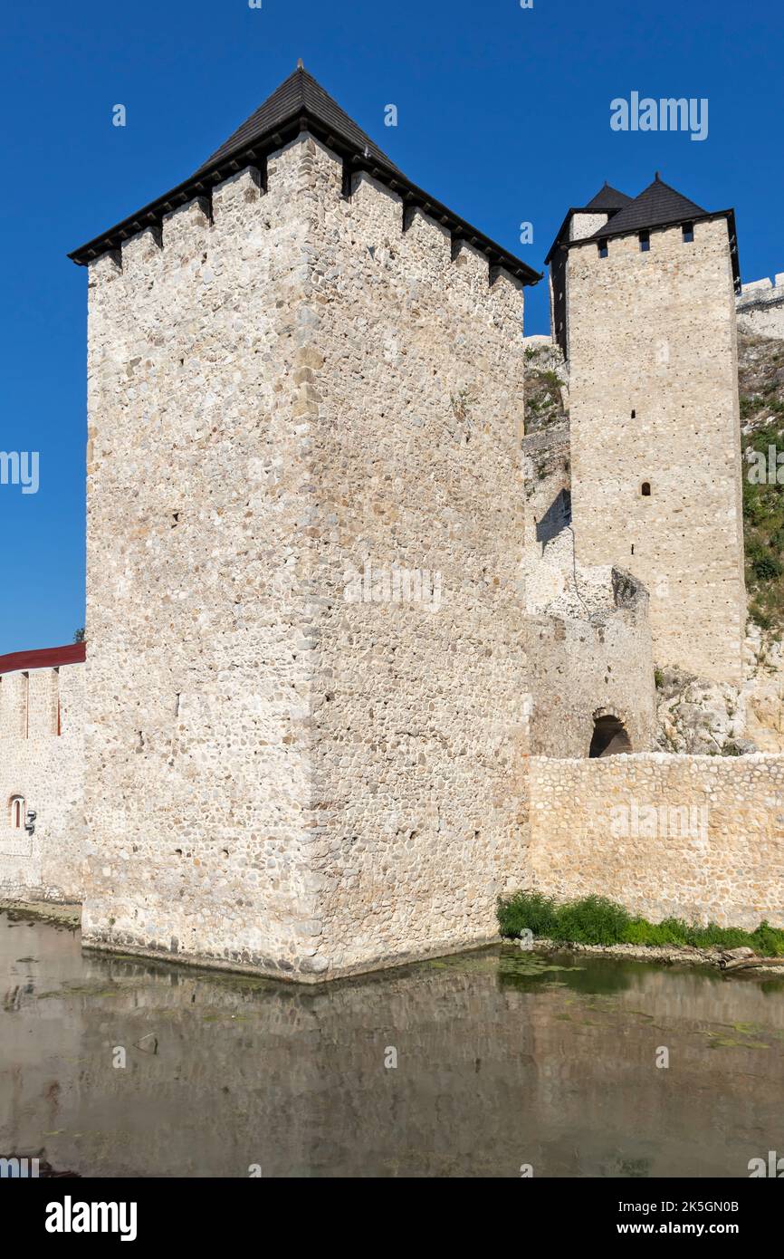 Ruins of Medieval fortified town of Golubac at the coast of Danube ...
