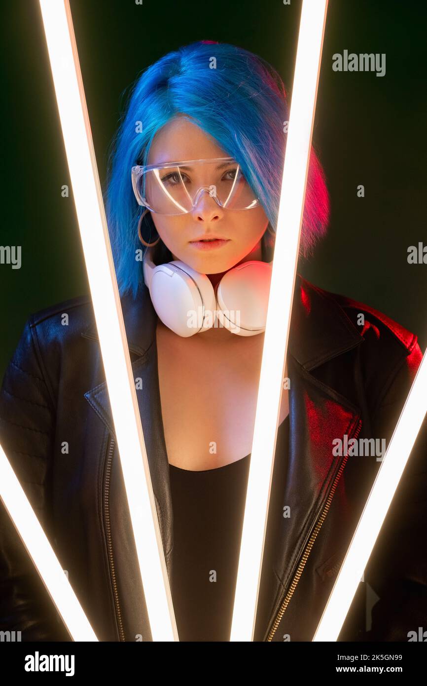 Color light woman. Sci-Fi future. Cyberpunk fiction. Confident serious ... Color light woman. Sci-Fi future. Cyberpunk fiction. Confident serious ...