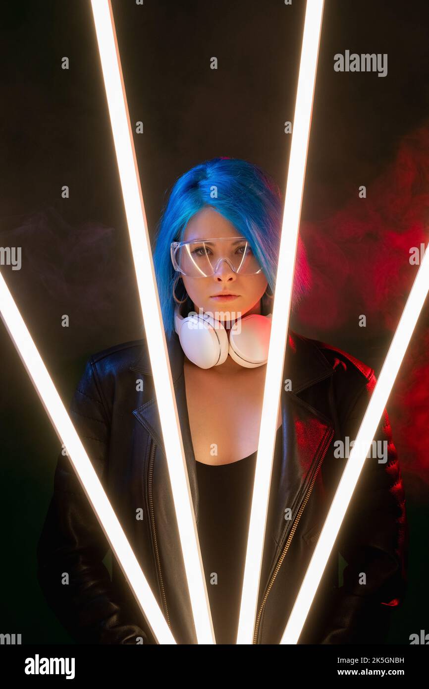 Cyber girl. Futuristic style. Generation Z. Cyberpunk brave confident ...