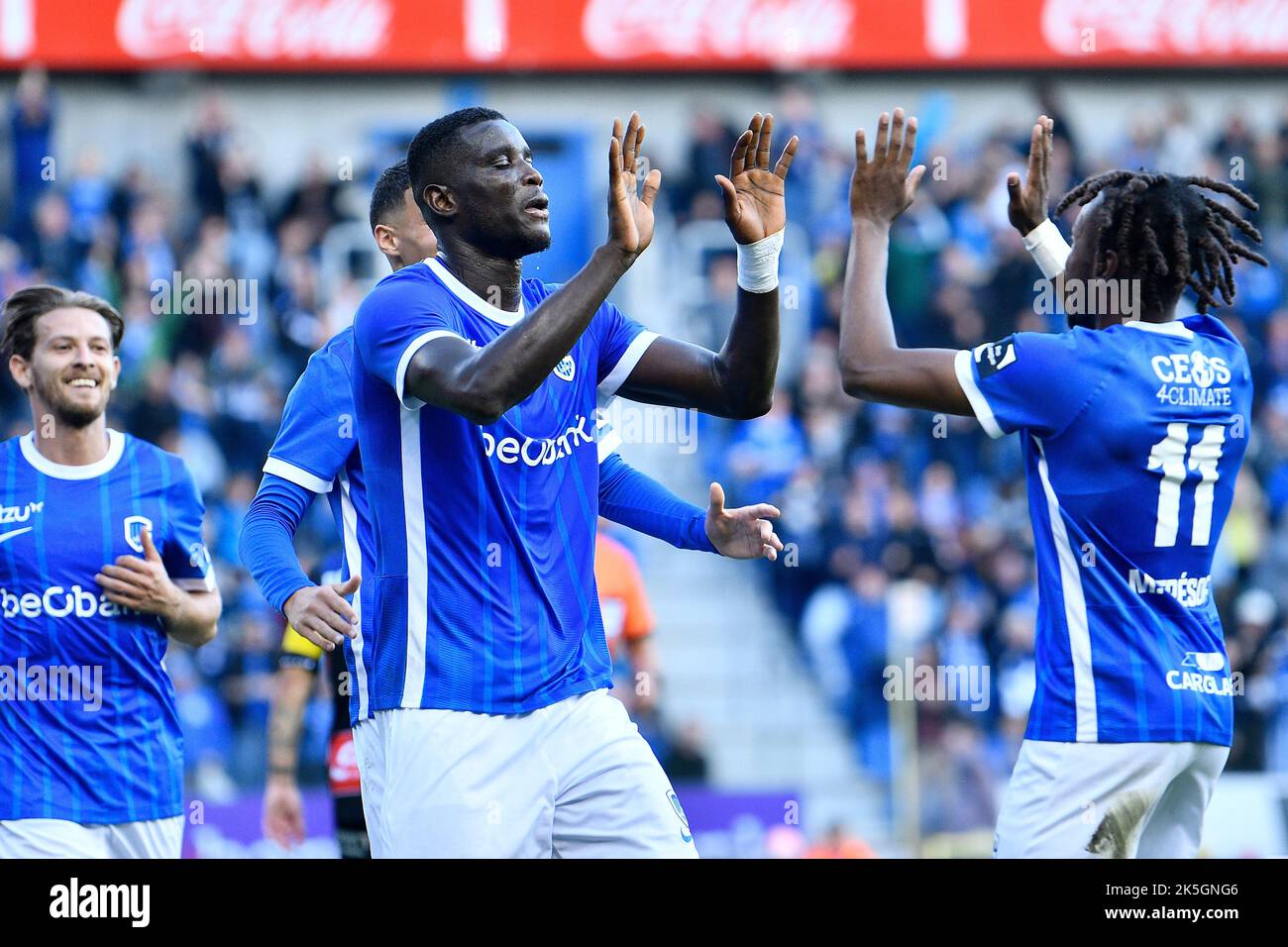 Genk's Paul Onuachu and Genk's Mike Tresor Ndayishimiye celebrate after ...