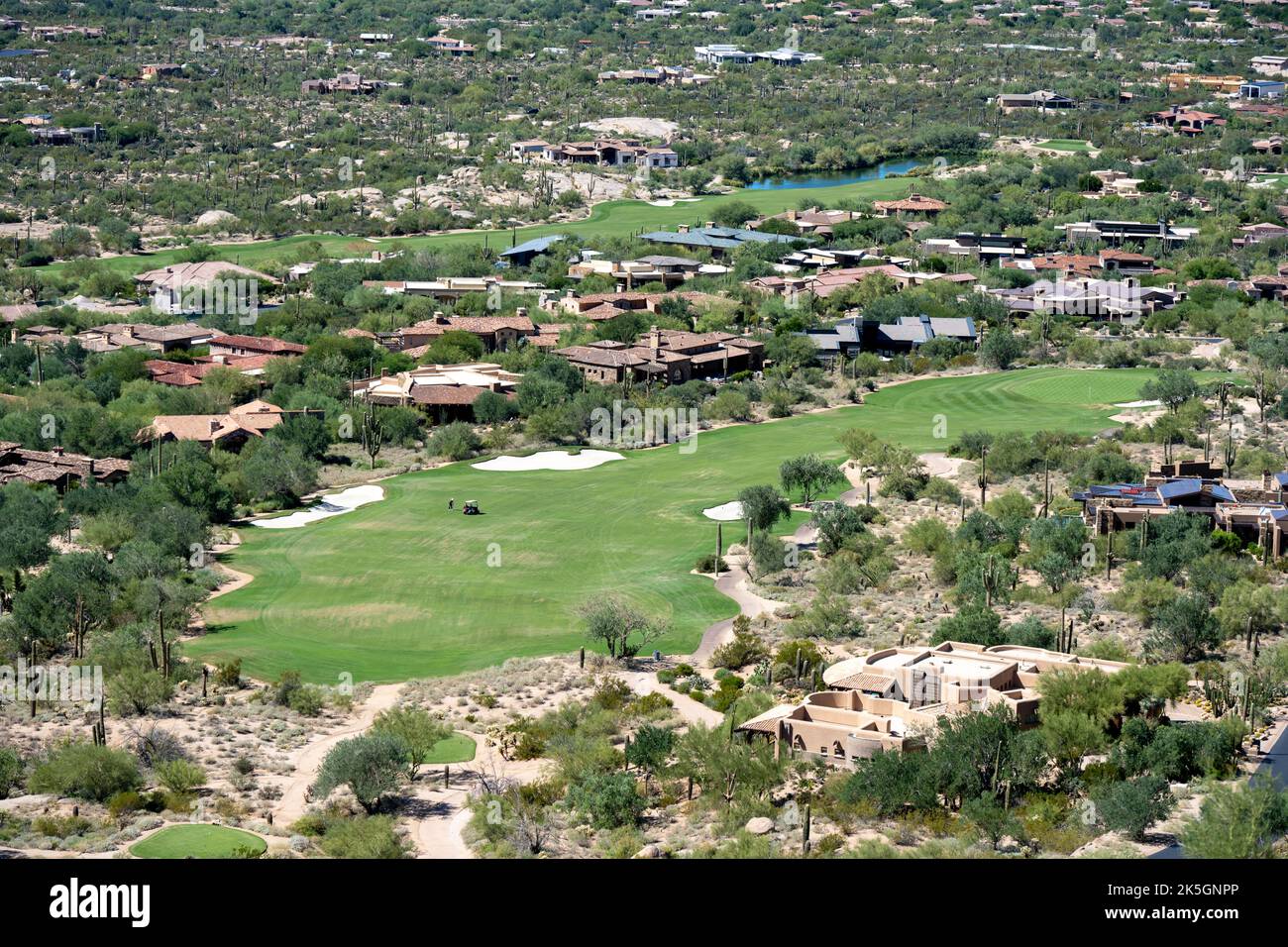 A top-down view of a golf course built in the middle of the Sonoran ...