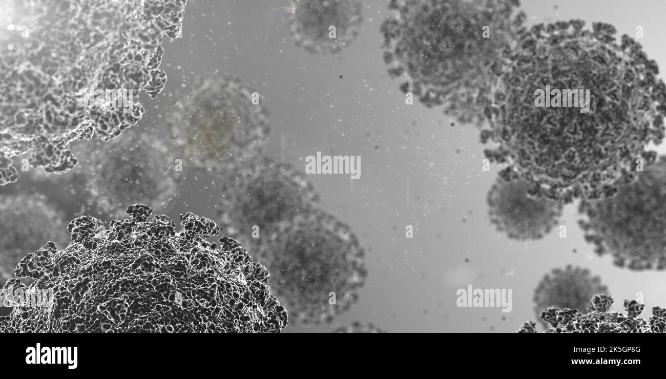 Coronavirus particles, illustration. SARS-CoV-2 is an enveloped RNA ...