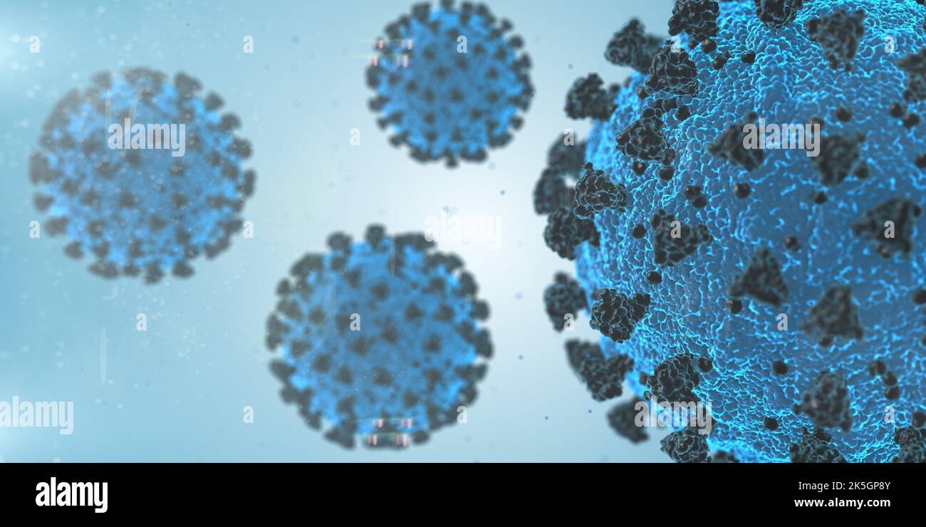 Coronavirus particles, illustration. SARS-CoV-2 is an enveloped RNA ...