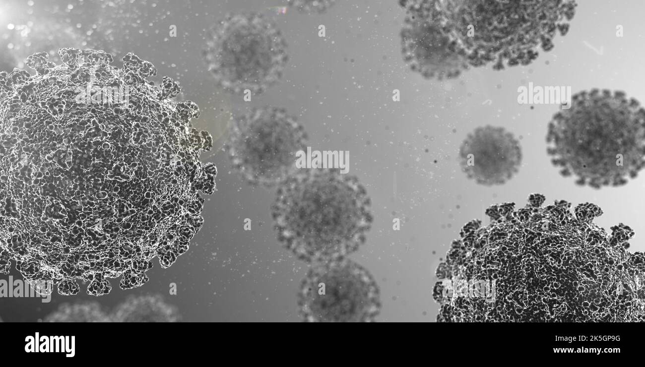 Coronavirus particles, illustration. SARS-CoV-2 is an enveloped RNA ...