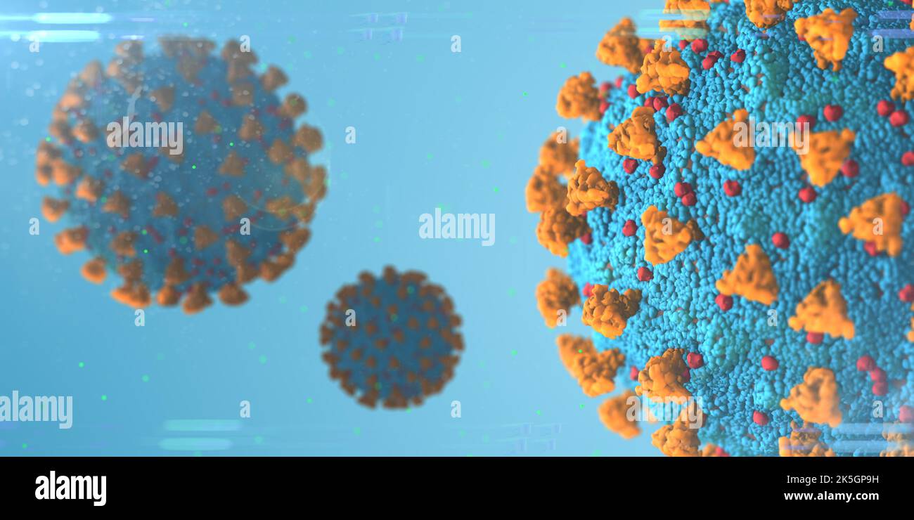 Coronavirus particles, illustration. SARS-CoV-2 is an enveloped RNA ...