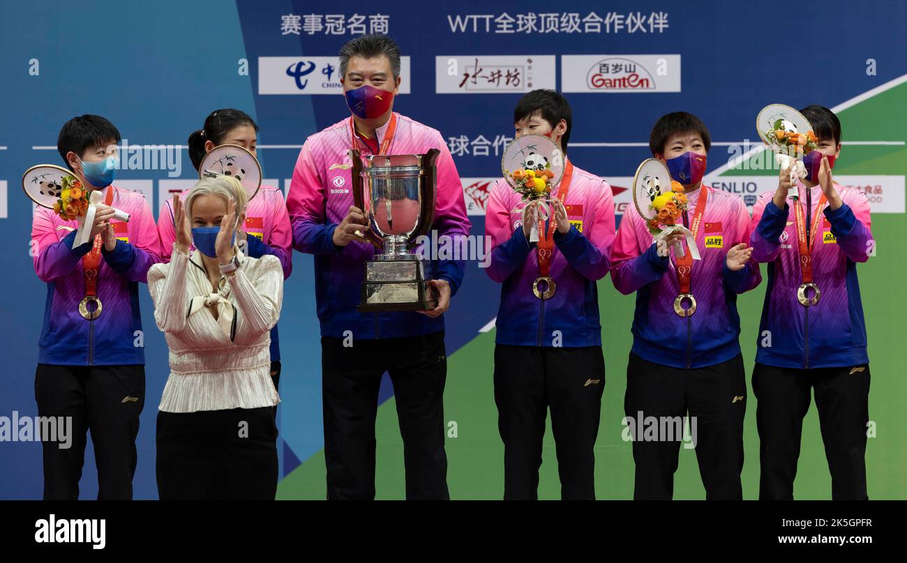 CHENGDU, CHINA - OCTOBER 8, 2022 - (L - R) Sun Yingsha, Wang Manyu ...