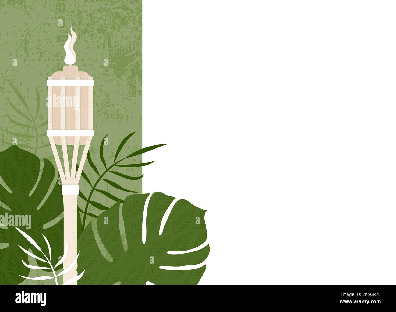 A tiki torch and palm fronds, in a cut paper style with textures Stock ...