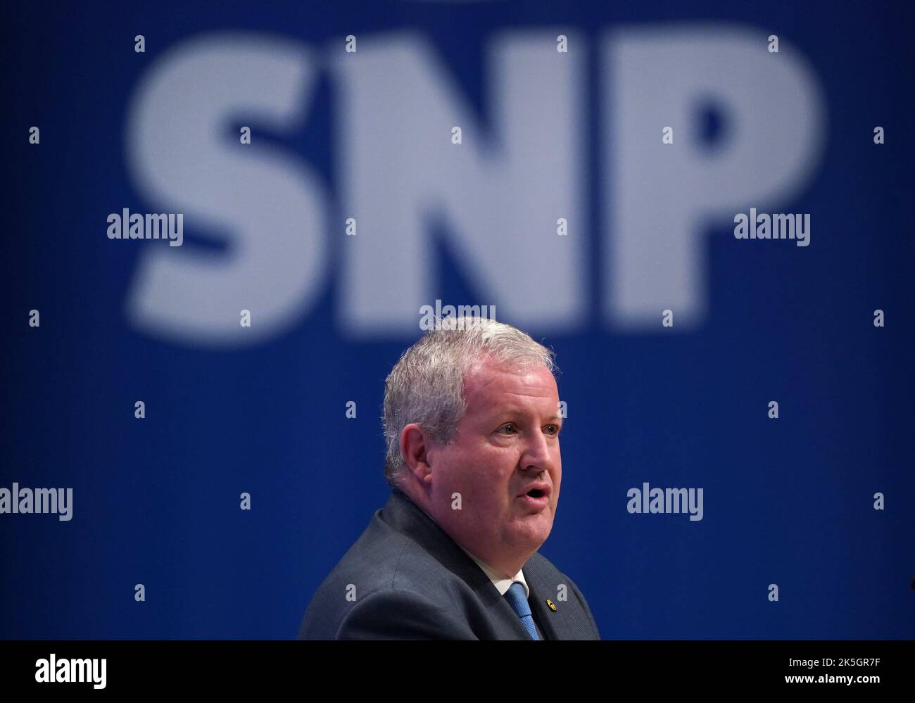 Ian Blackford, SNP Westminster Leader speaking at the SNP conference at The Event Complex ...