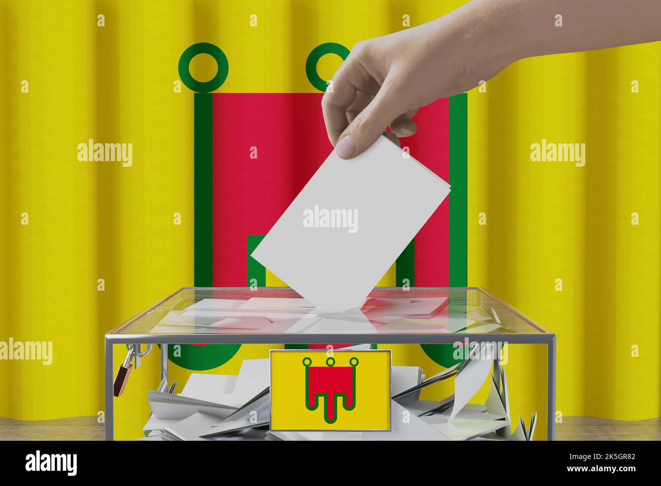 Auvergne flag, hand dropping ballot card into a box - voting/ election ...