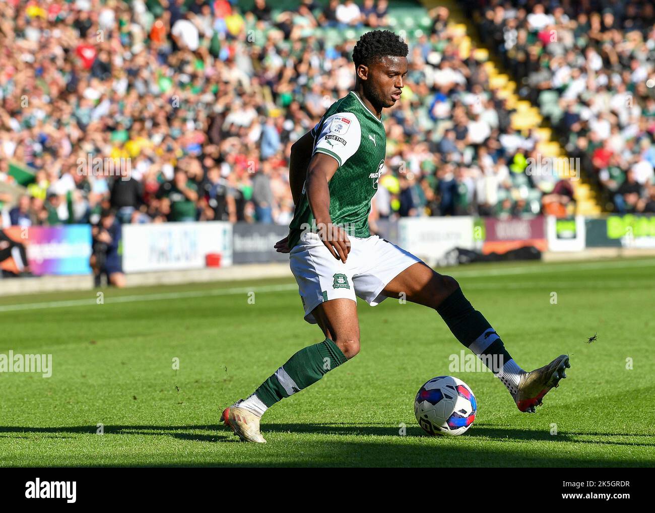 Plymouth Argyle full back Bali Mumba (17) on the ball during the Sky ...