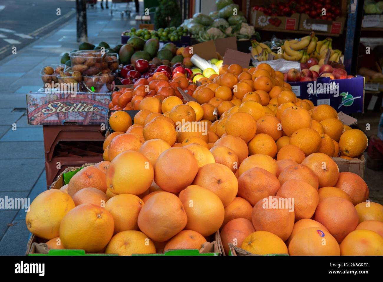 Slough, Berkshire, UK. 8th October, 2022. Fruit and vegetables for sale ...