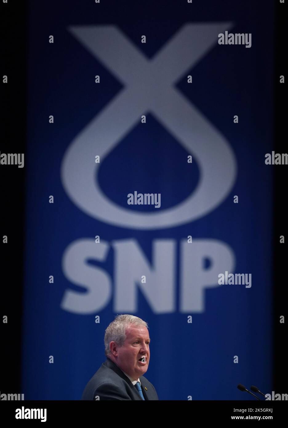 Ian Blackford, SNP Westminster Leader speaking at the SNP conference at The Event Complex ...