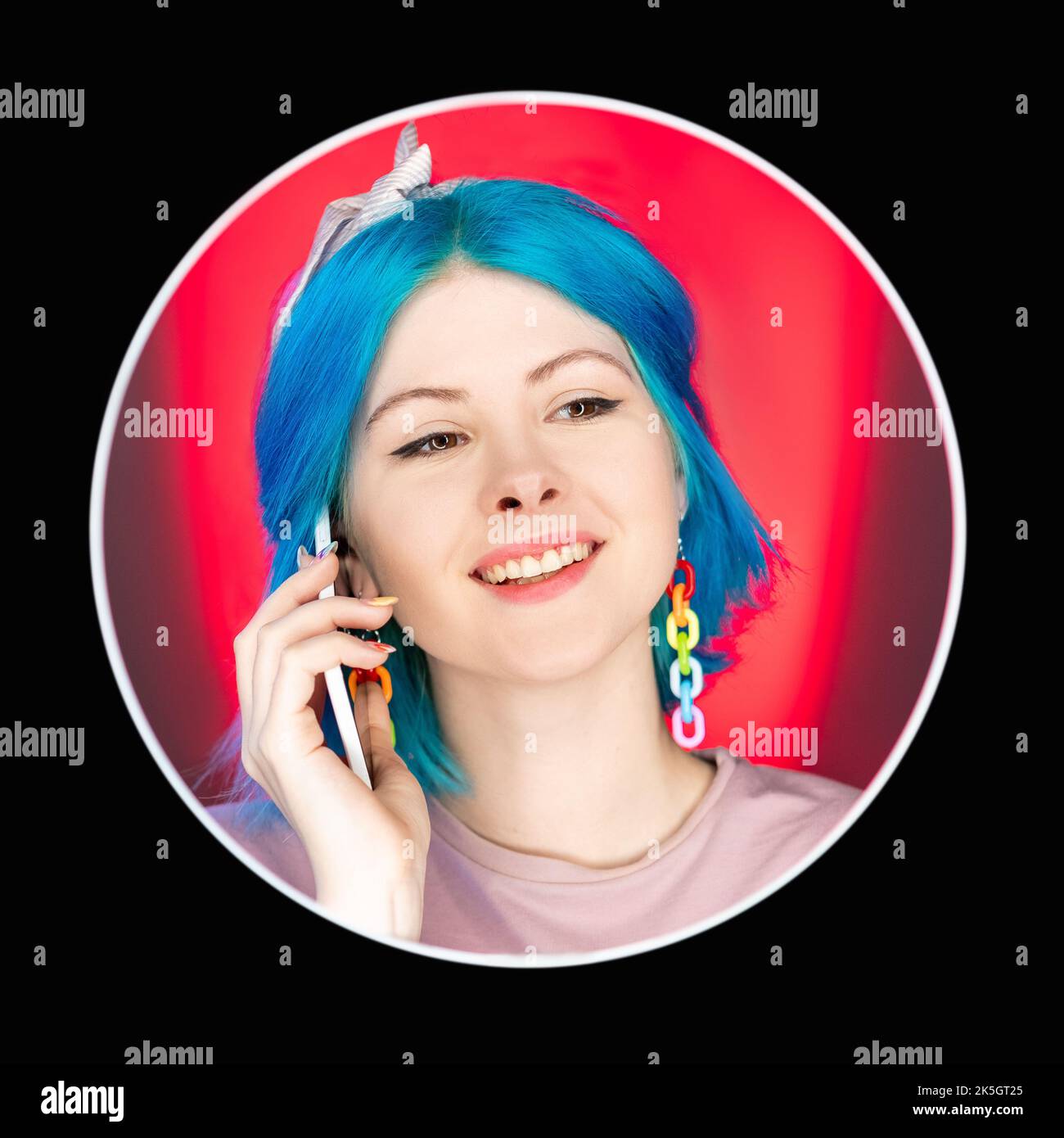 Phone call. Mobile communication. 5G connection. Satisfied smiling ...