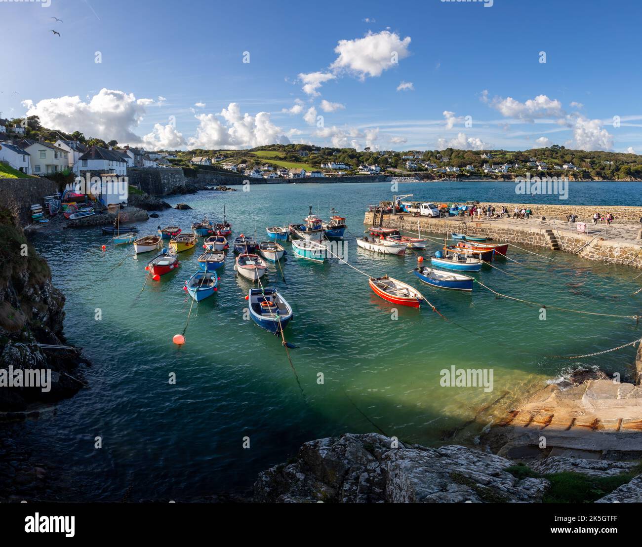 COVERACK, CORNWALL, UK - SEPTEMBER 23, 2022. A vertical landscape of ...