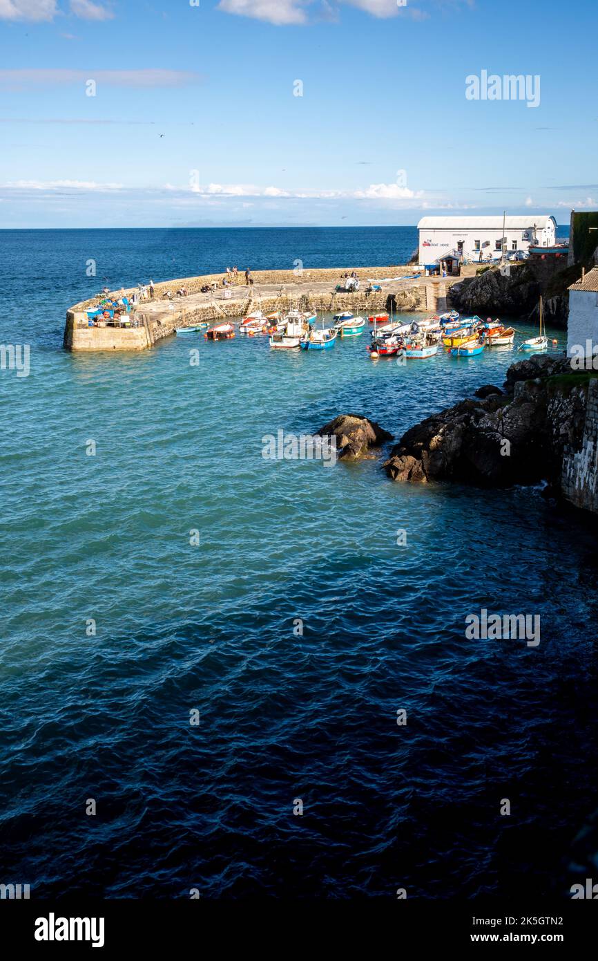 COVERACK, CORNWALL, UK - SEPTEMBER 23, 2022. A vertical landscape of ...