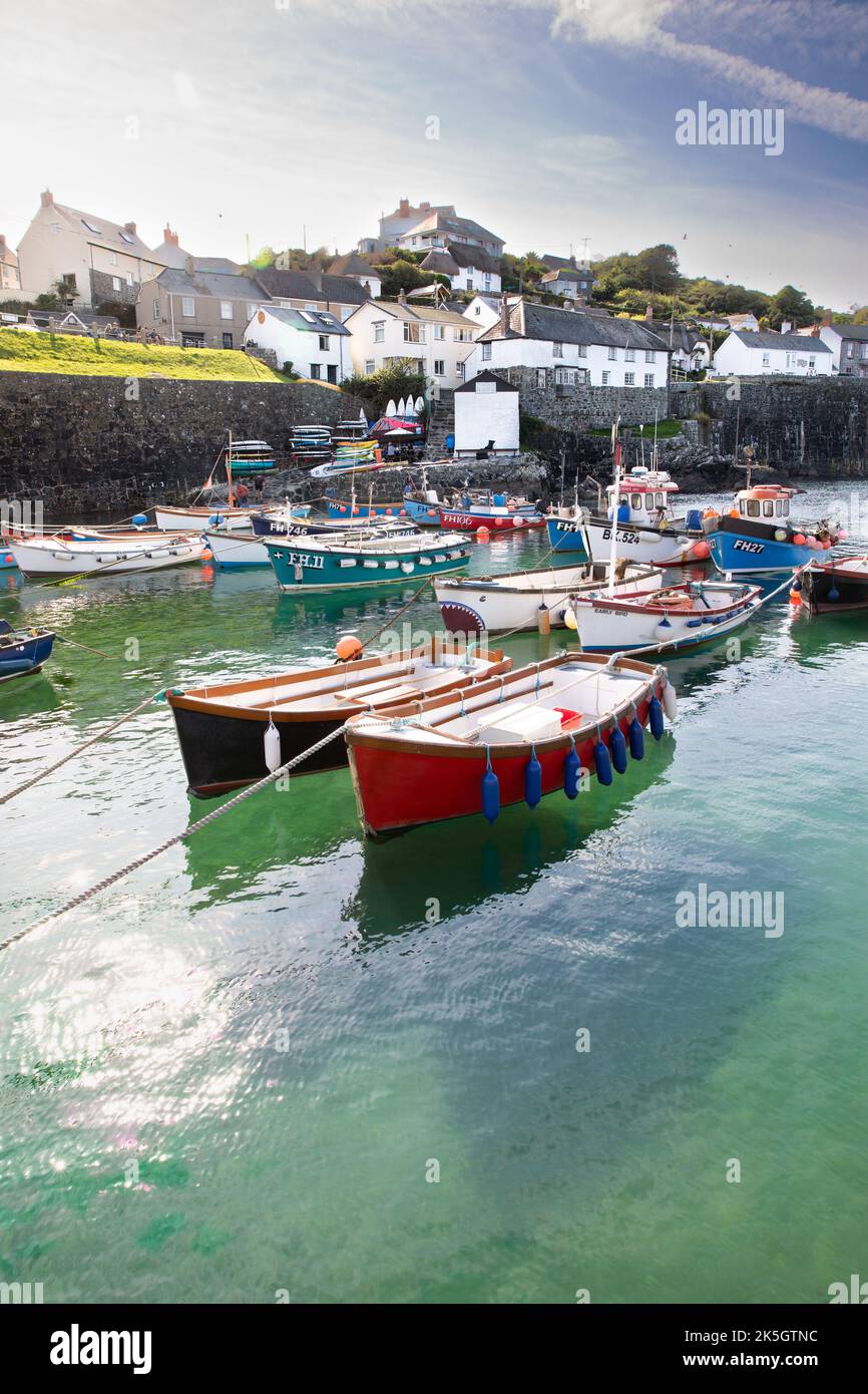 COVERACK, CORNWALL, UK - SEPTEMBER 21, 2022. A vertical landscape of ...