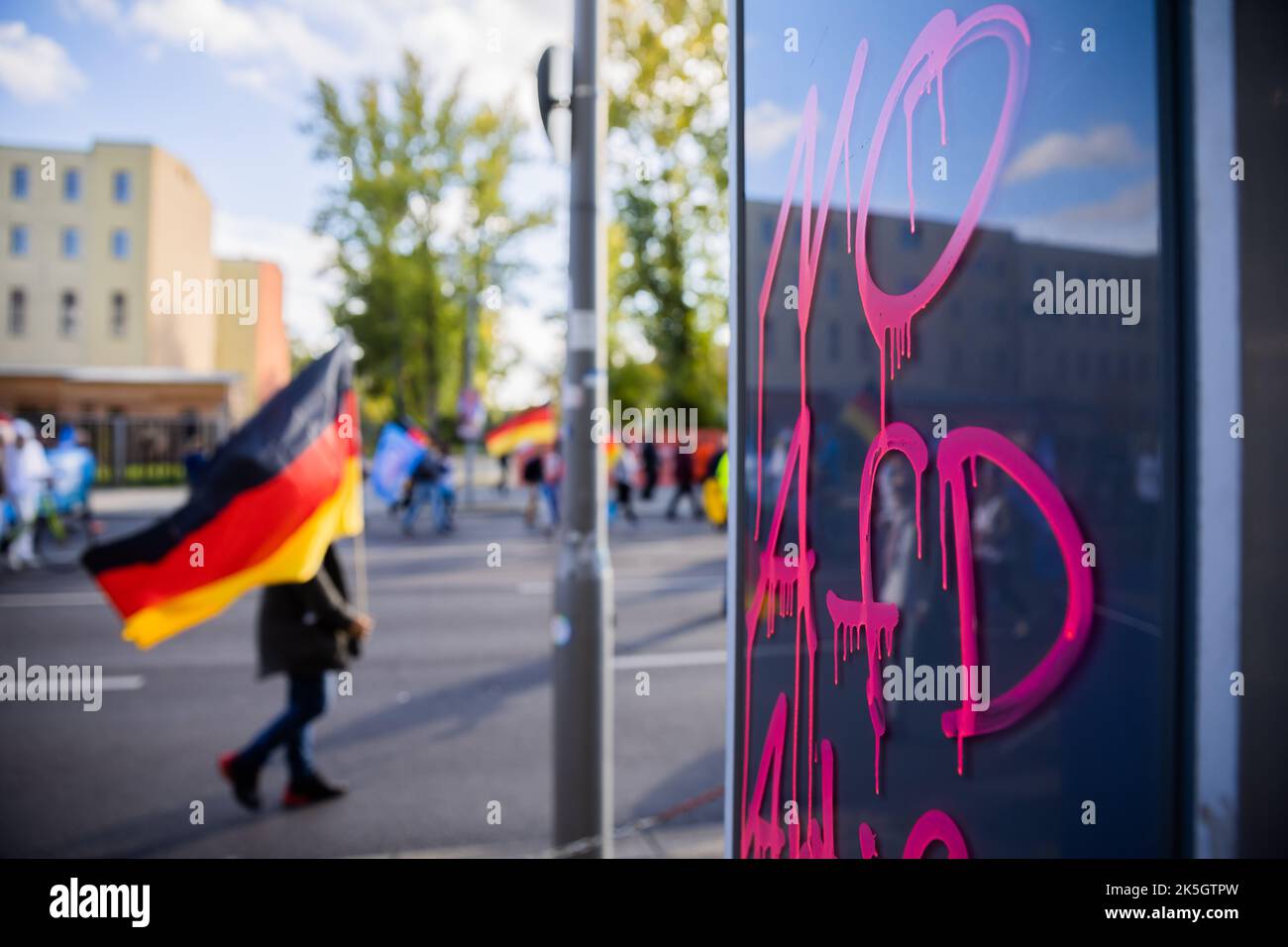 Berlin, Germany. 08th Oct, 2022. "No AfD" is written on a post at a ...
