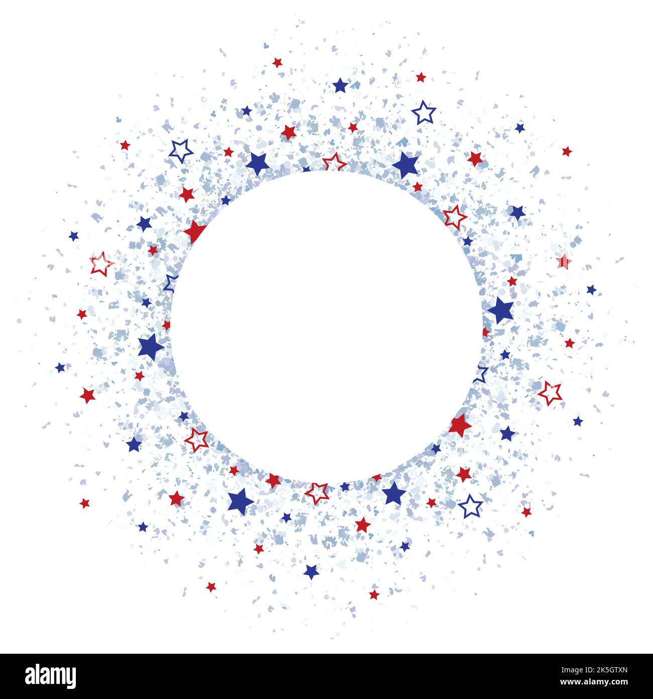 A blue glitter confetti border, with stars and white circle for copy ...