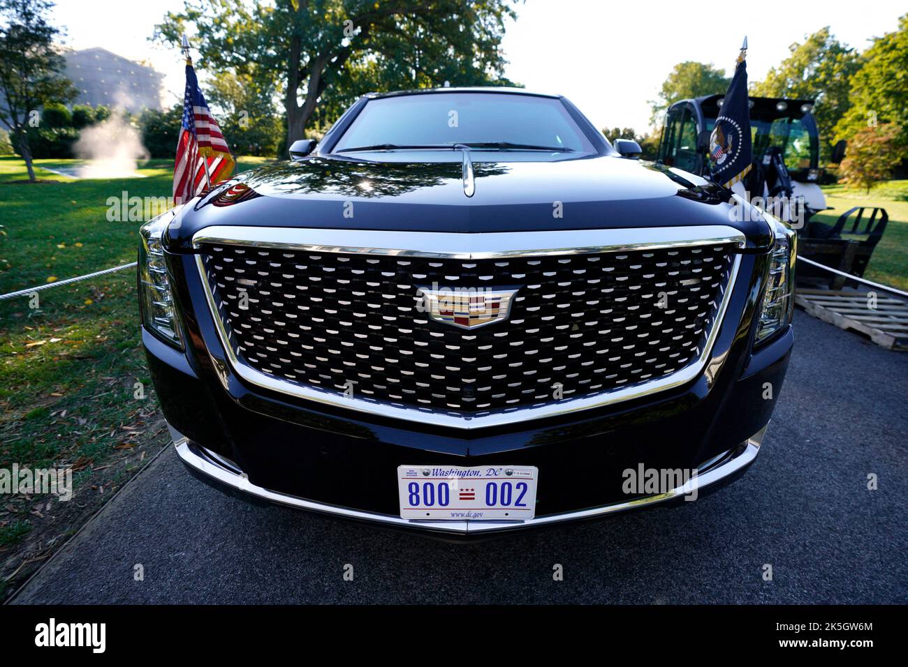 The presidential limo known as "The Beast" is seen on a driveway on the ...