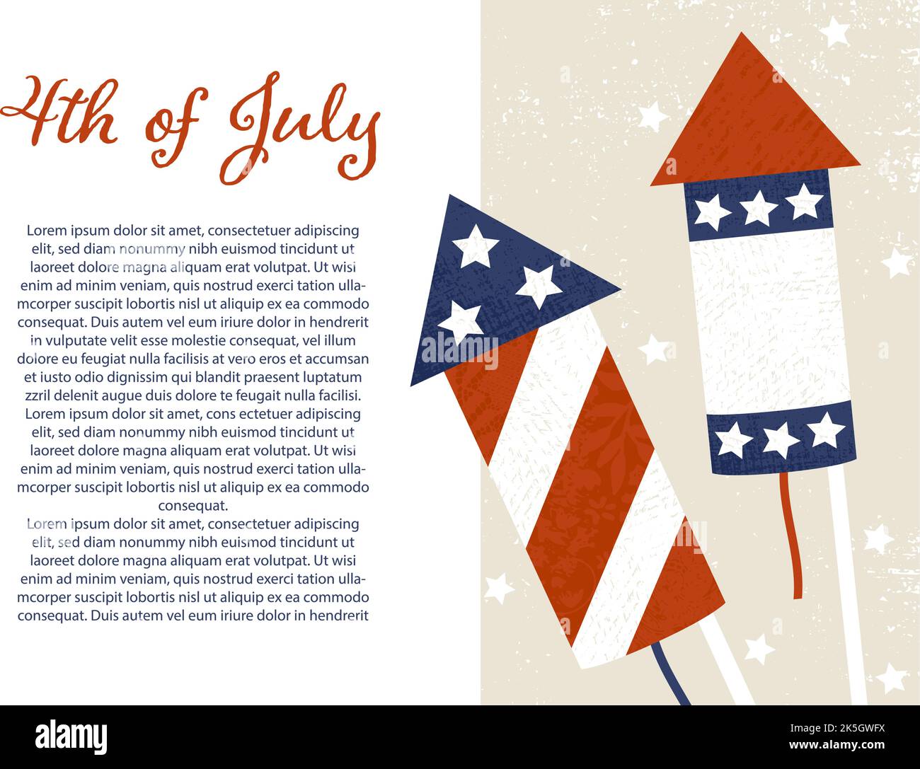 A set of fourth of july fireworks, in a cut paper style with textures ...