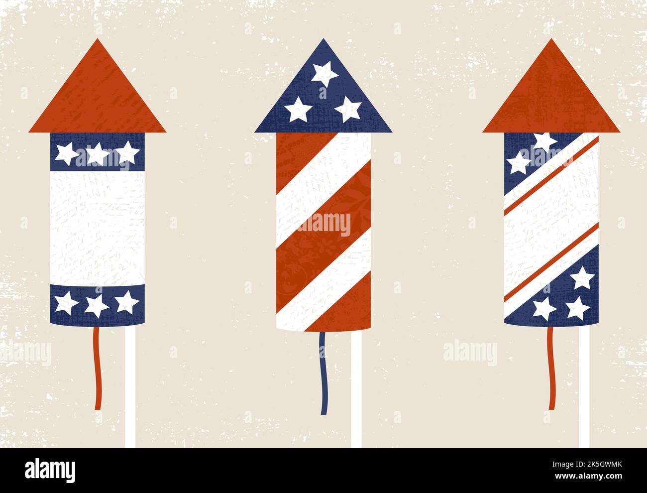 A set of fourth of july fireworks, in a cut paper style with textures ...