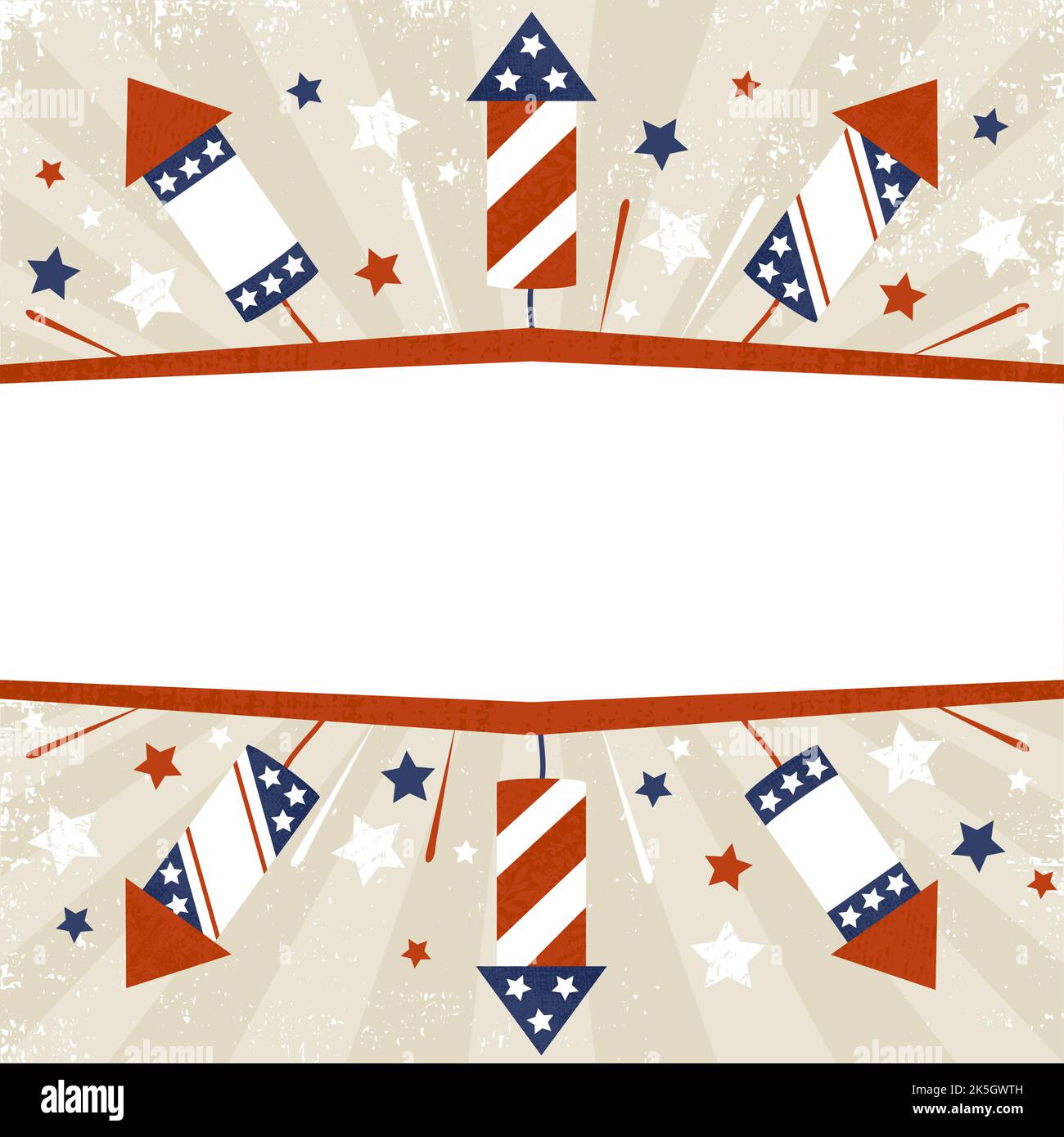 Fourth of july fireworks and stars, in a cut paper style with textures ...