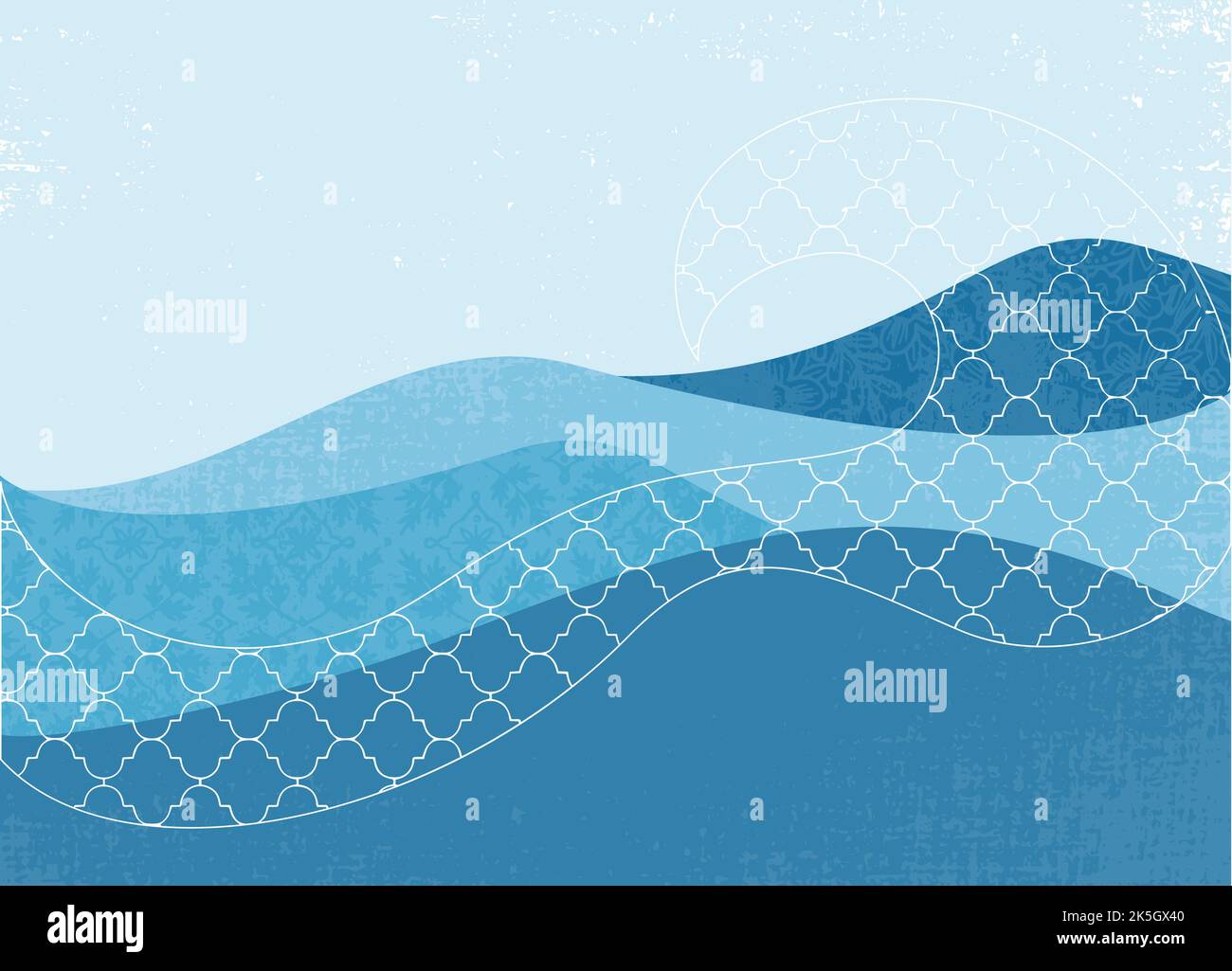 An abstract scene of ocean waves, in a cut paper style with textures ...