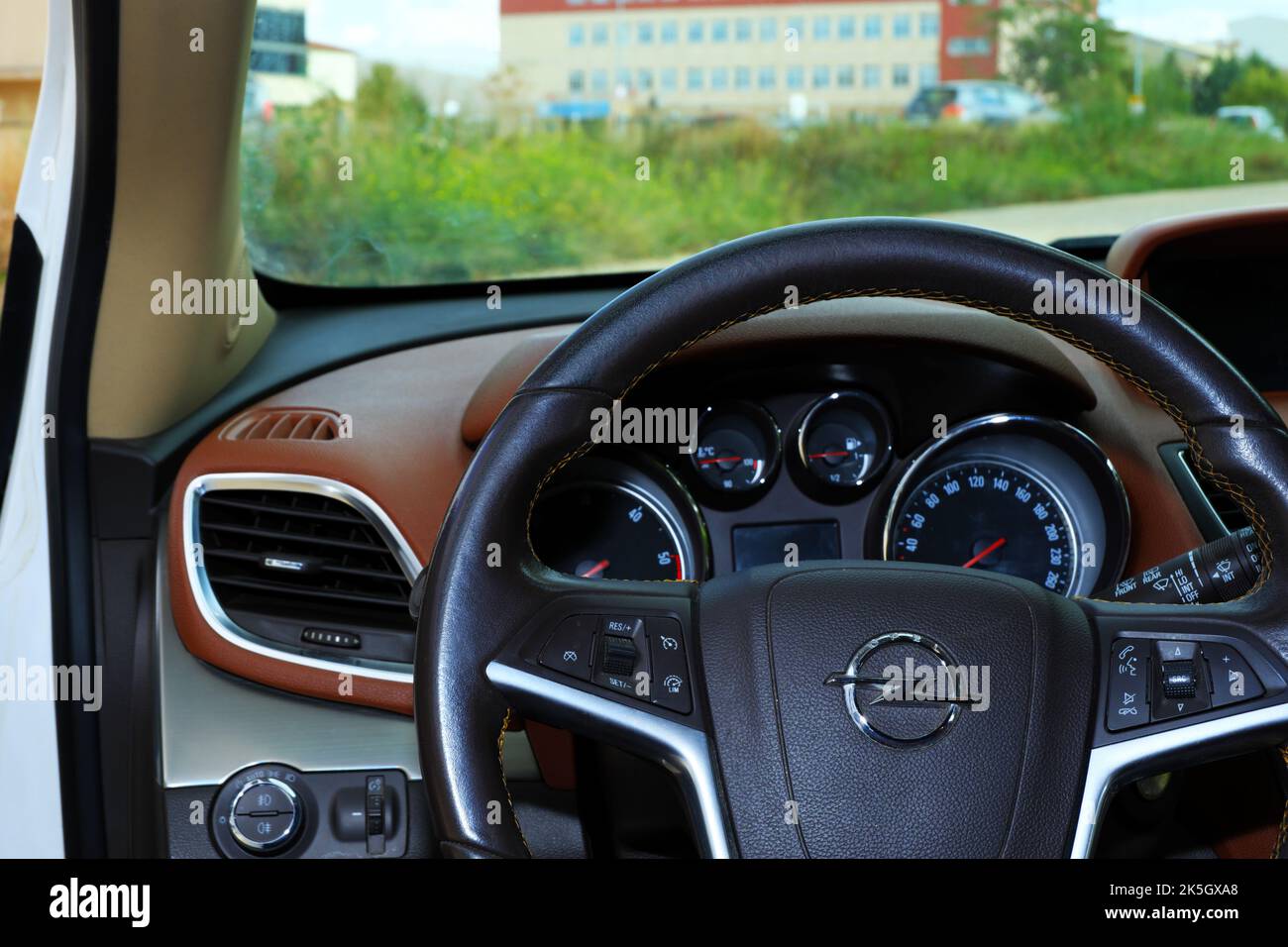 Steering wheel and front panel of luxury SUV Opel Mokka Stock Photo - Alamy