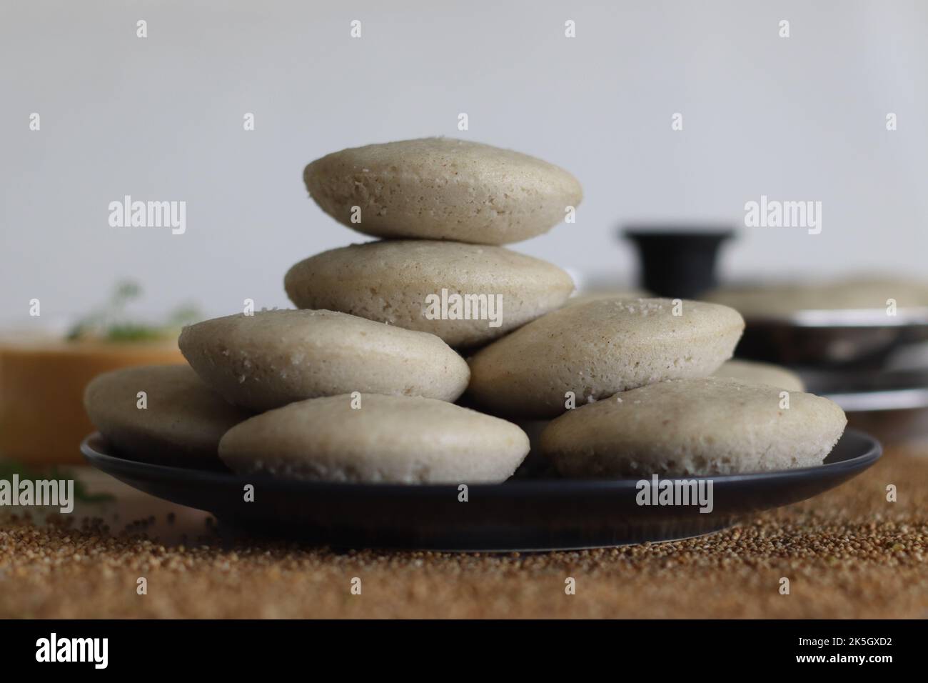 Kodo millet idly. Steamed savory cakes made of kodo millets and lentil ...