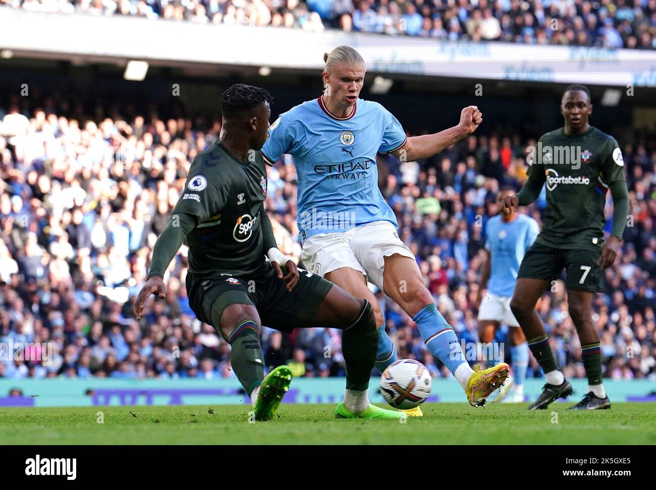 Manchester City's Erling Haaland scores their side's fourth goal of the ...