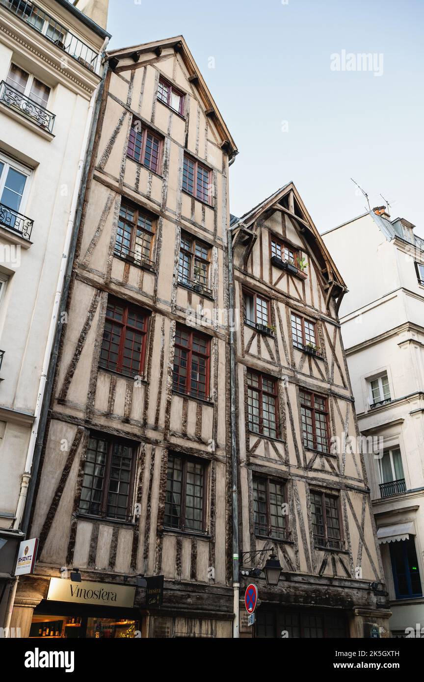 Old medieval style timber framed house in Paris situated in the heart ...