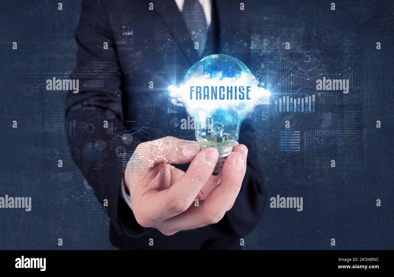 Businessman holding a light bulb, business concept Stock Photo - Alamy