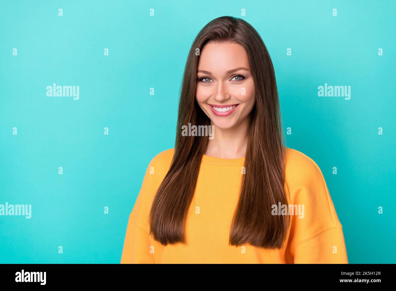 Closeup photo of young attractive adorable woman toothy smile positive ...