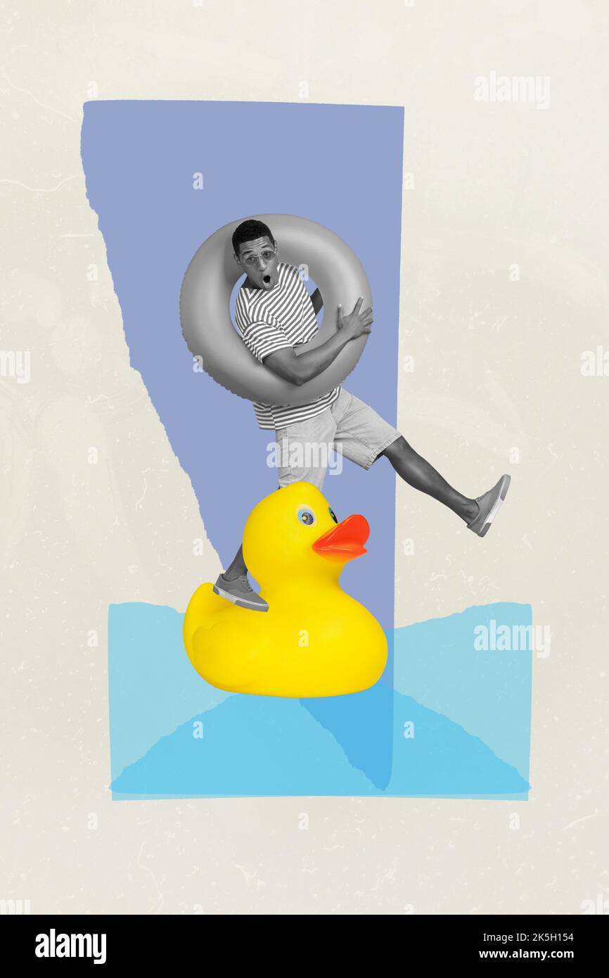 Creative abstract template collage of funny funky impressed young man ...