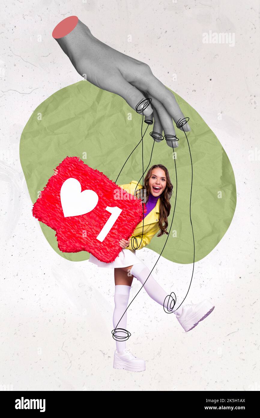 Collage photo of young adorable cute woman manipulator boss addicted ...