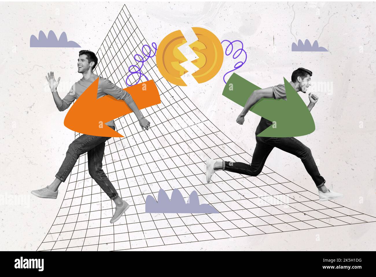 Creative photo 3d collage poster postcard artwork of guys divide money ...