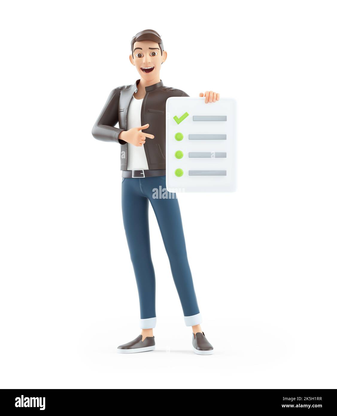 3d cartoon man pointing to checklist, illustration isolated on white ...