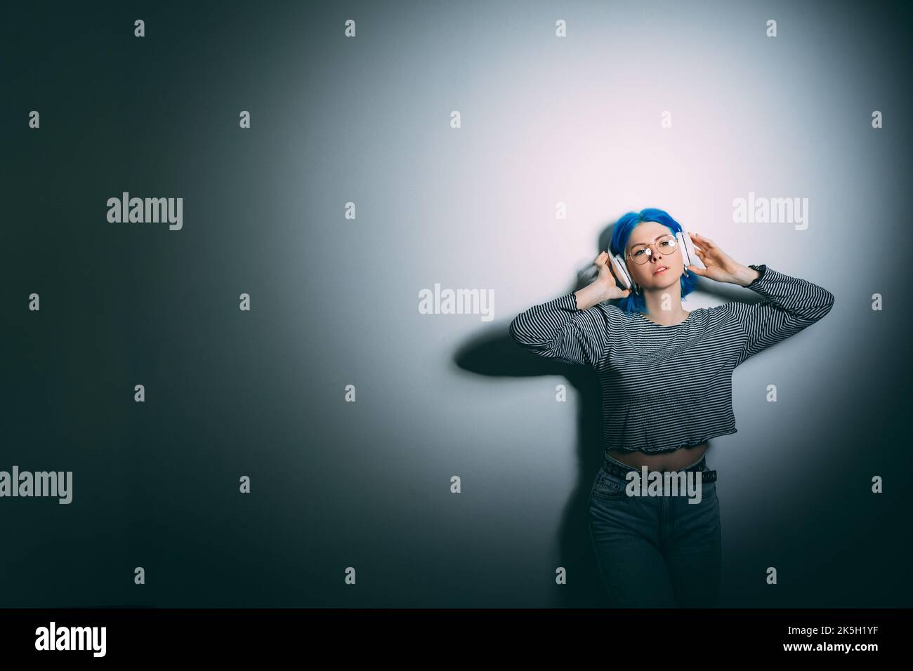 Music listening. Audio gadget. Modern technology. Calm pretty woman ...