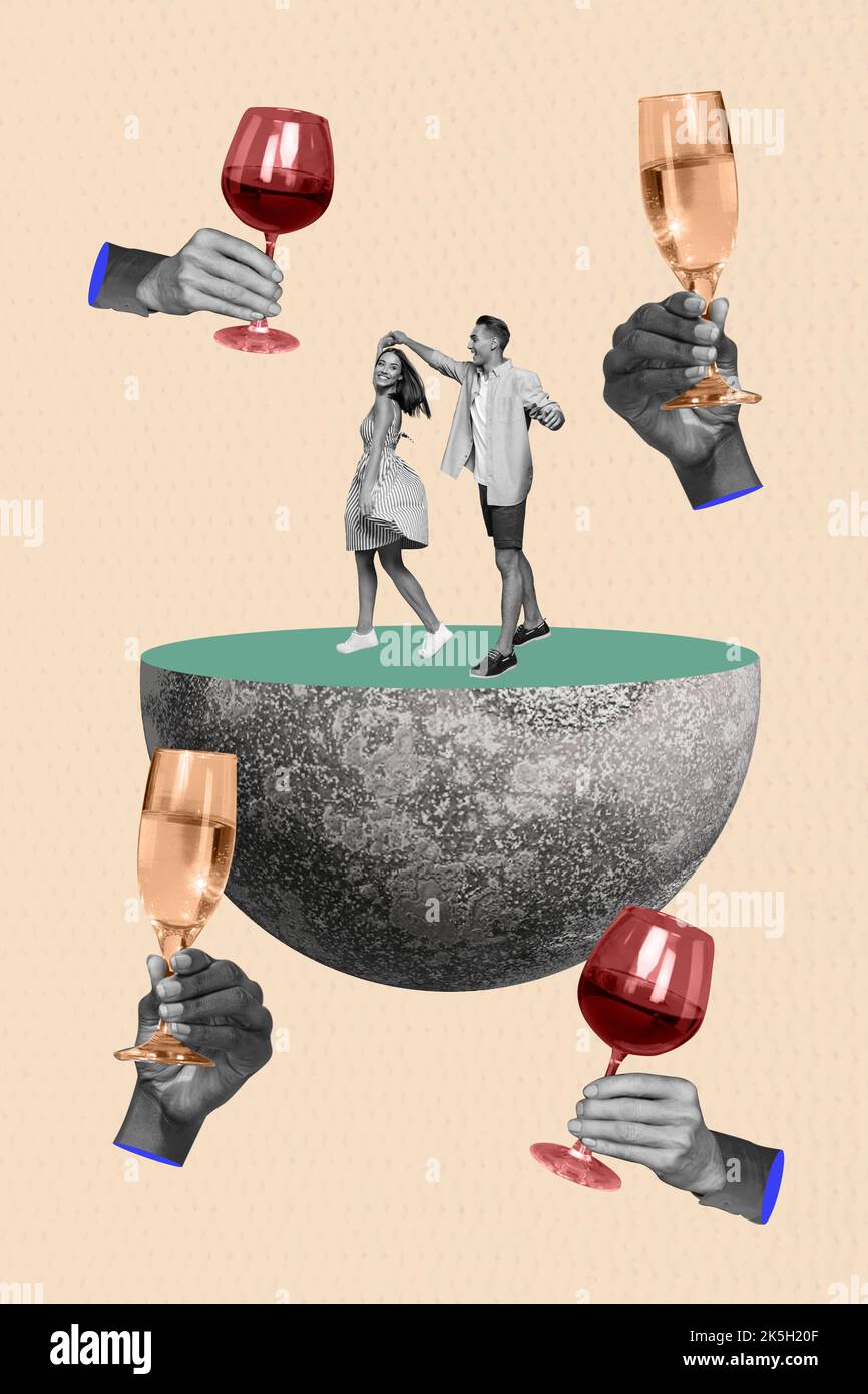 Creative photo 3d collage poster postcard artwork of two person dance ...