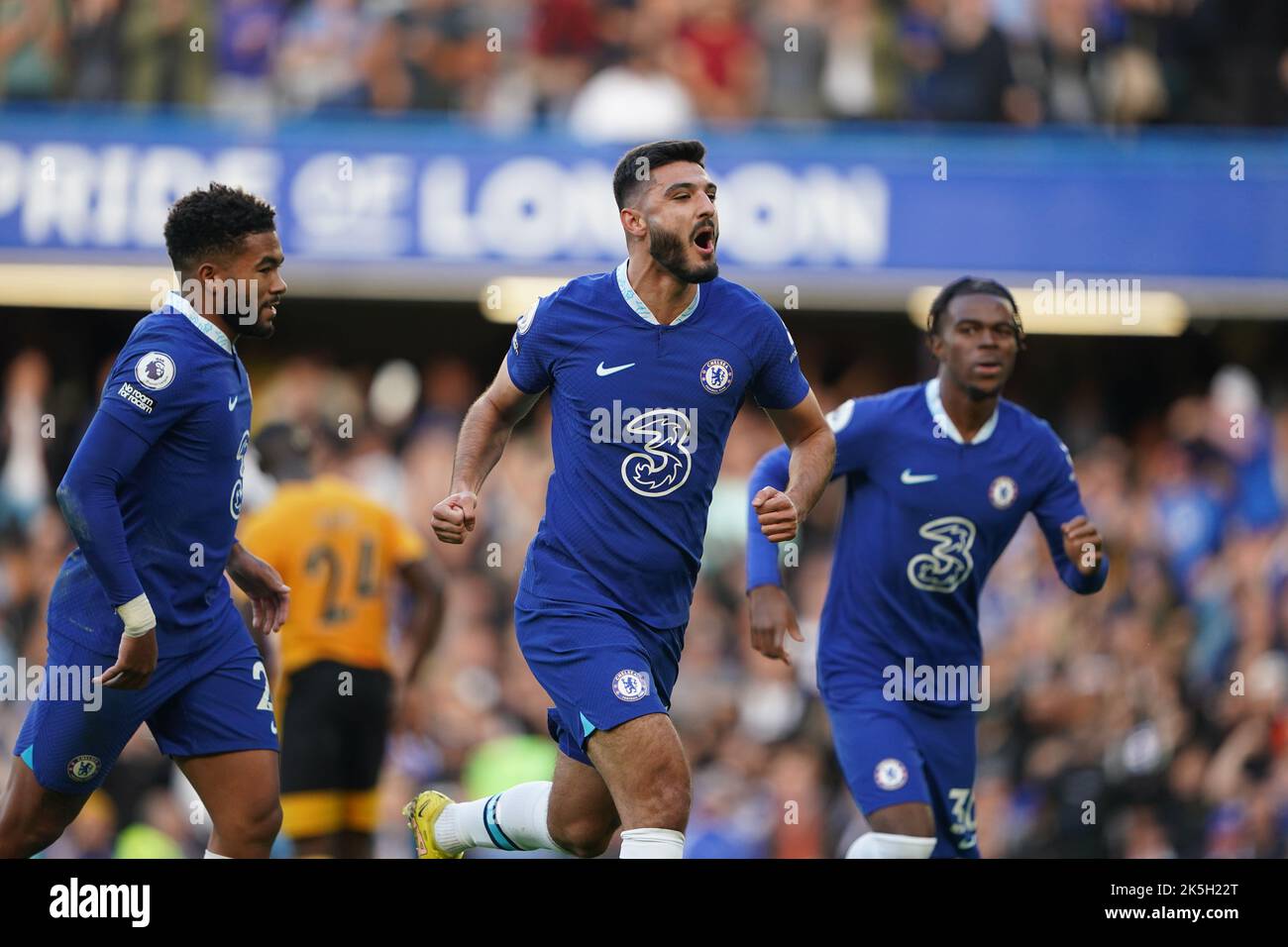 Chelsea's Armando Broja celebrates scoring their side's third goal of ...
